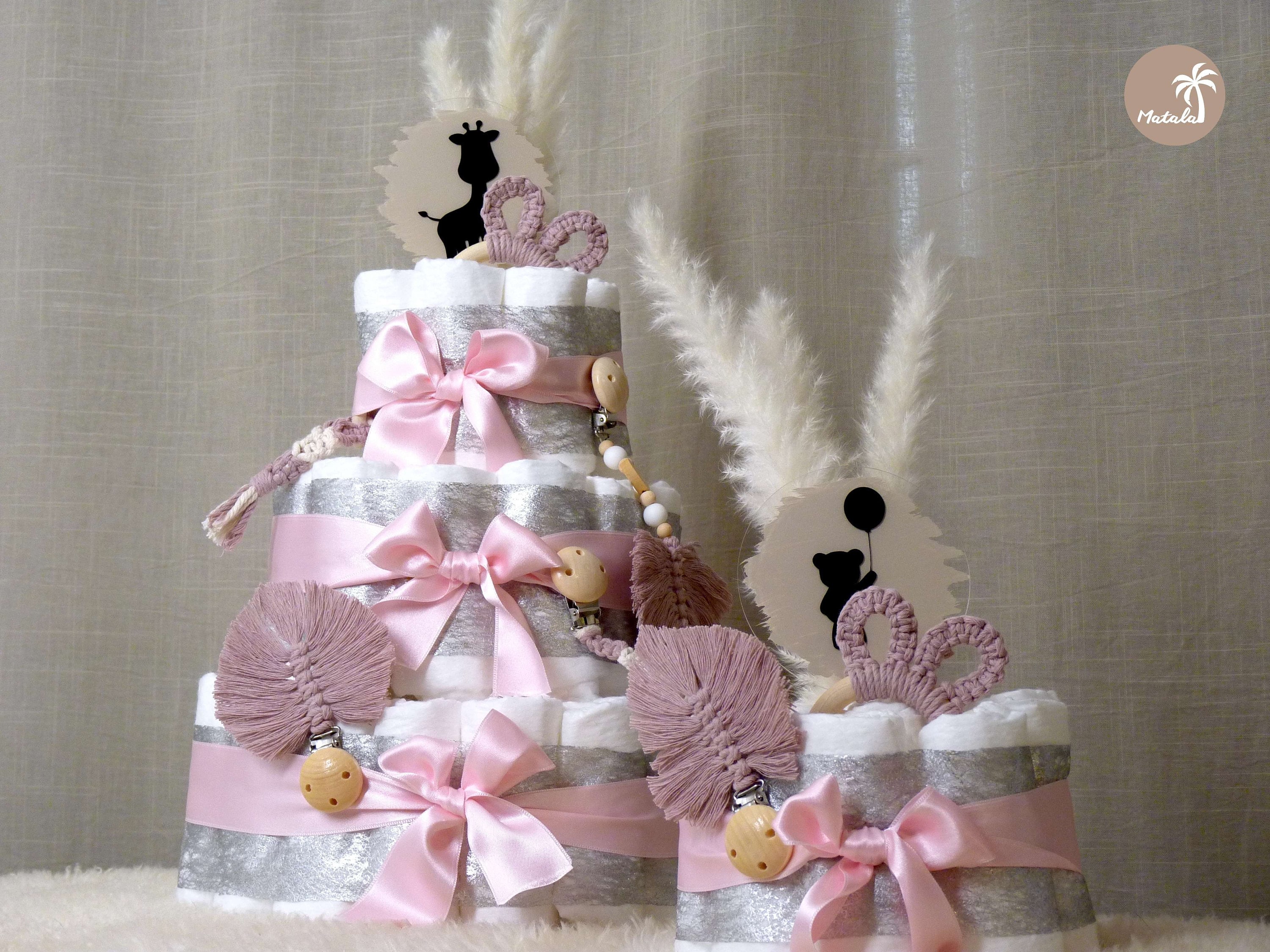 Windeltorte Rosa | Windeltorte Mädchen | Geschenk zur Geburt für ...