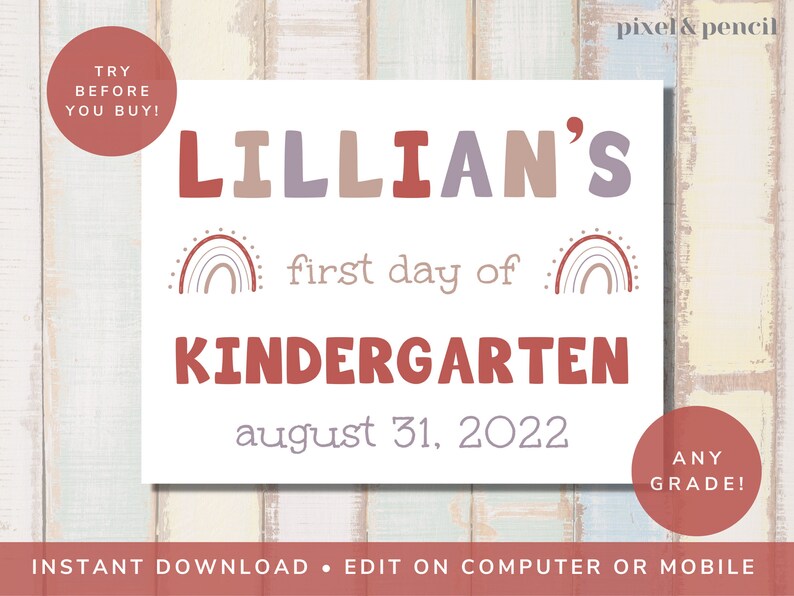 Editable Boho Rainbow First Day of School Sign Back to School Sign ...