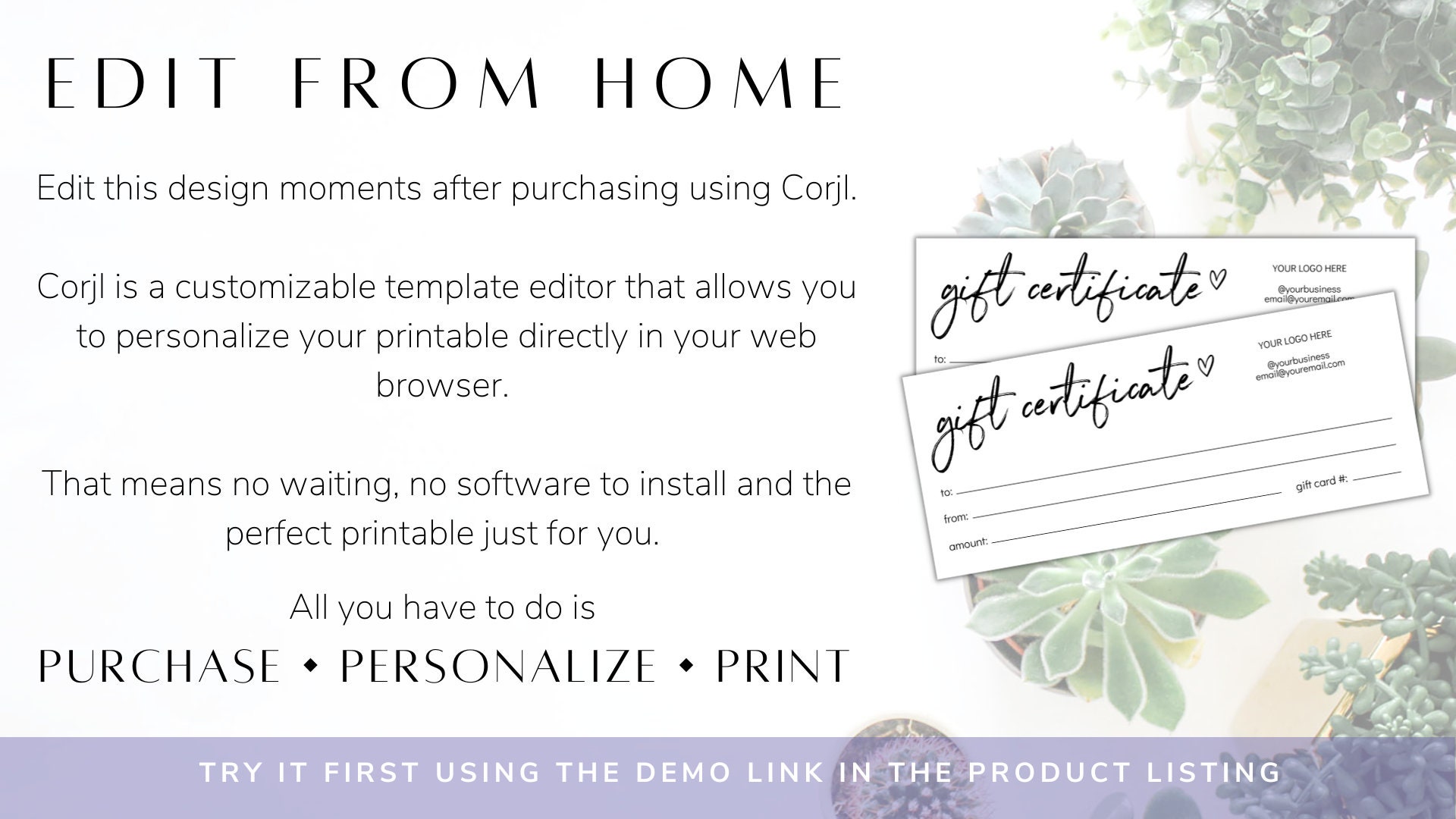 EDITABLE Gift Card Template DIY Printable Gift Voucher Certificate ...