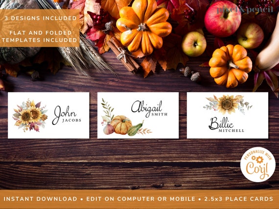 Editable Place Card Template Thanksgiving Table Name Card - Etsy