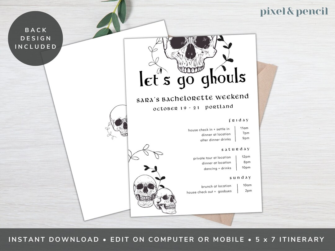 Editable Let's Go Ghouls Bachelorette Itinerary Template Digital ...