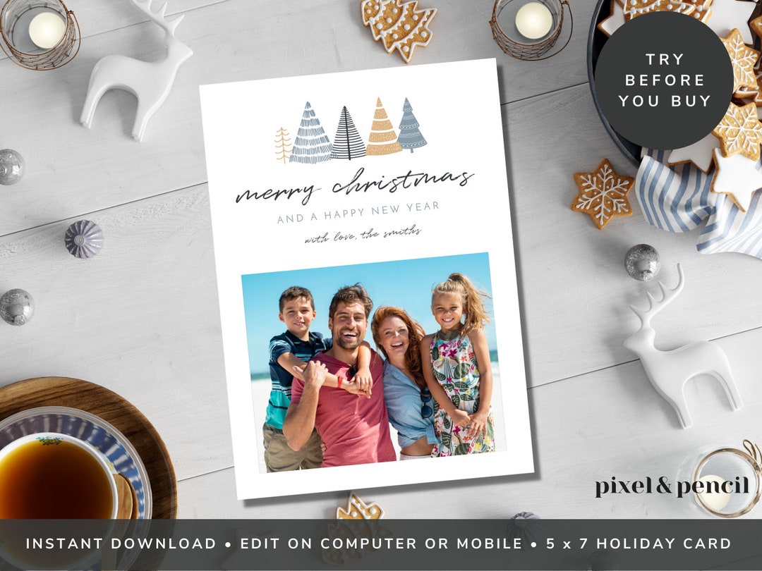 Editable Holiday Card Template Photo Card Template Merry Christmas Card ...