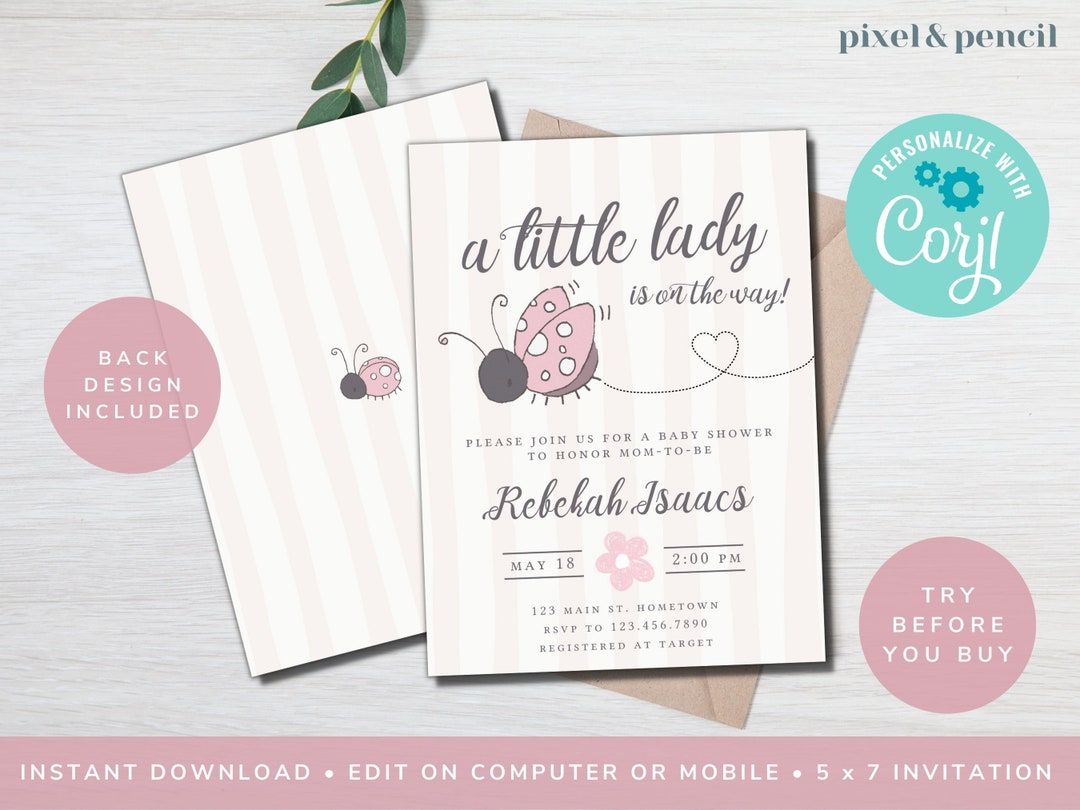 Little Lady Baby Shower Invitation Template Ladybug Baby Shower ...