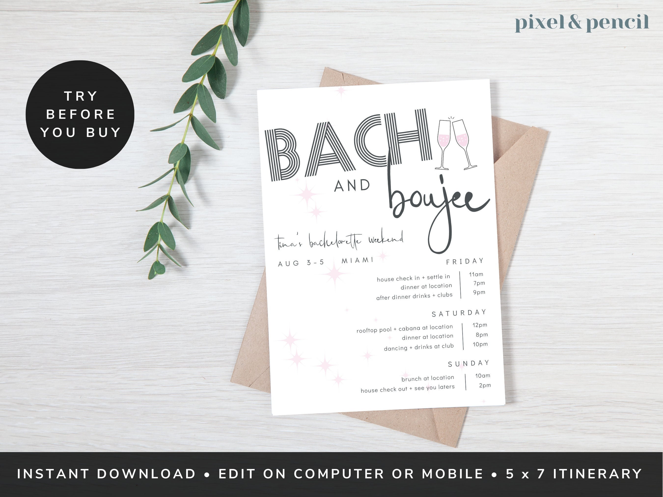 Bach and Boujee Bachelorette Itinerary Template Bride and Boujee ...