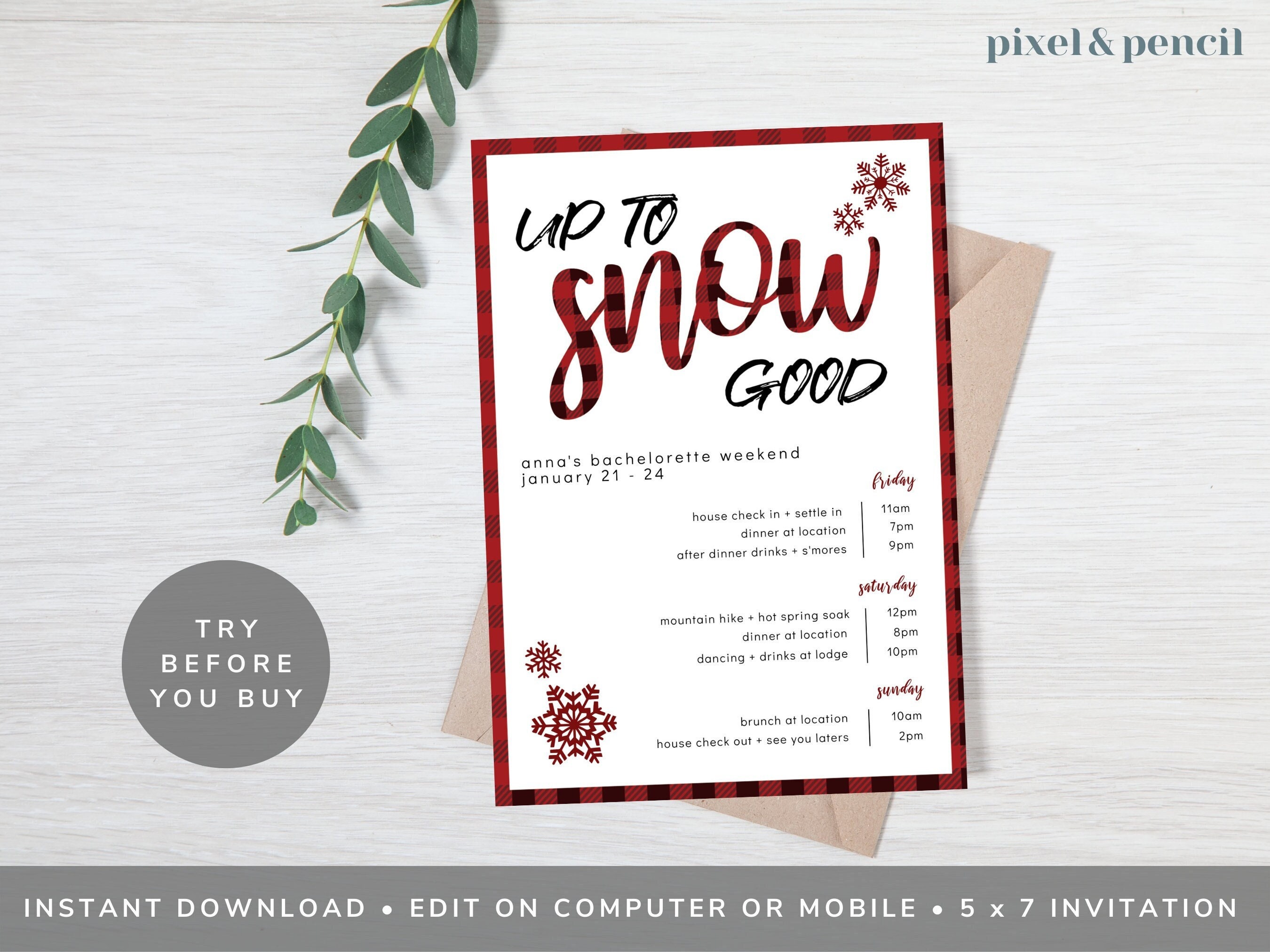 Editable Winter Bachelorette Itinerary Template up to Snow Good ...