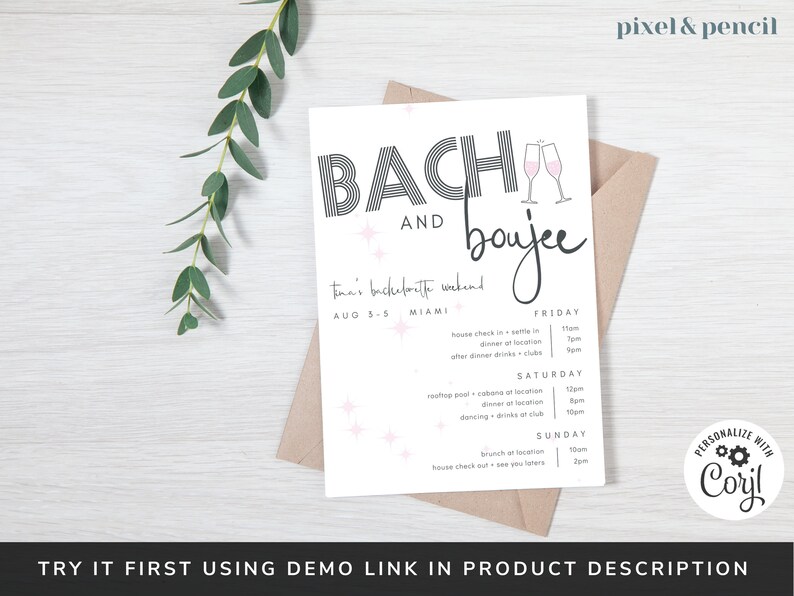 Bach and Boujee Bachelorette Itinerary Template Bride and Boujee ...