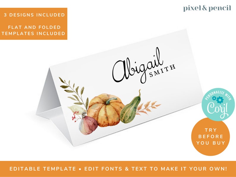 Editable Place Card Template Thanksgiving Table Name Card Printable ...
