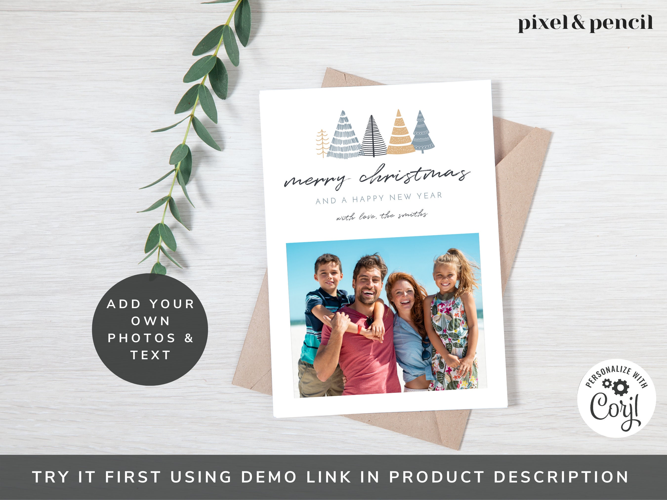 Editable Holiday Card Template Photo Card Template Merry Christmas Card ...