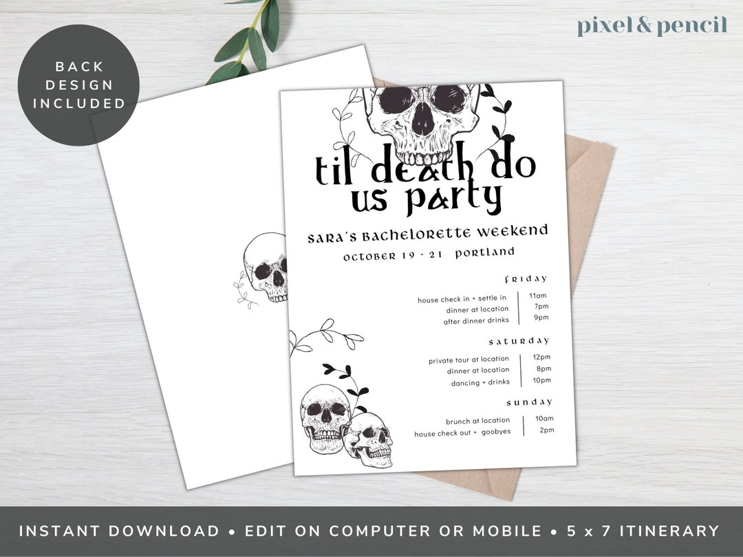 Editable Til Death Do Us Party Bachelorette Itinerary Template Digital ...