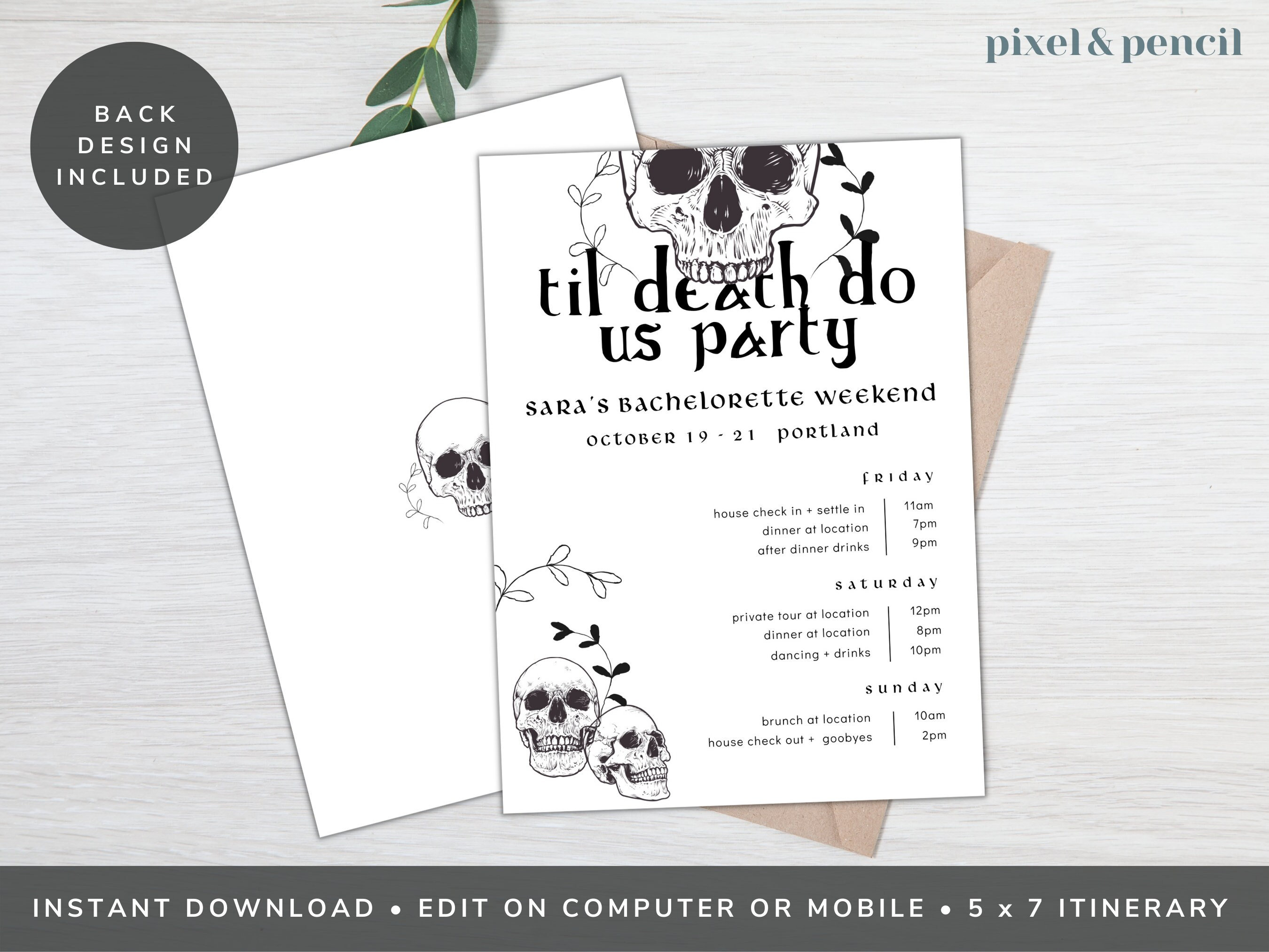 Editable Til Death Do Us Party Bachelorette Itinerary Template Digital ...