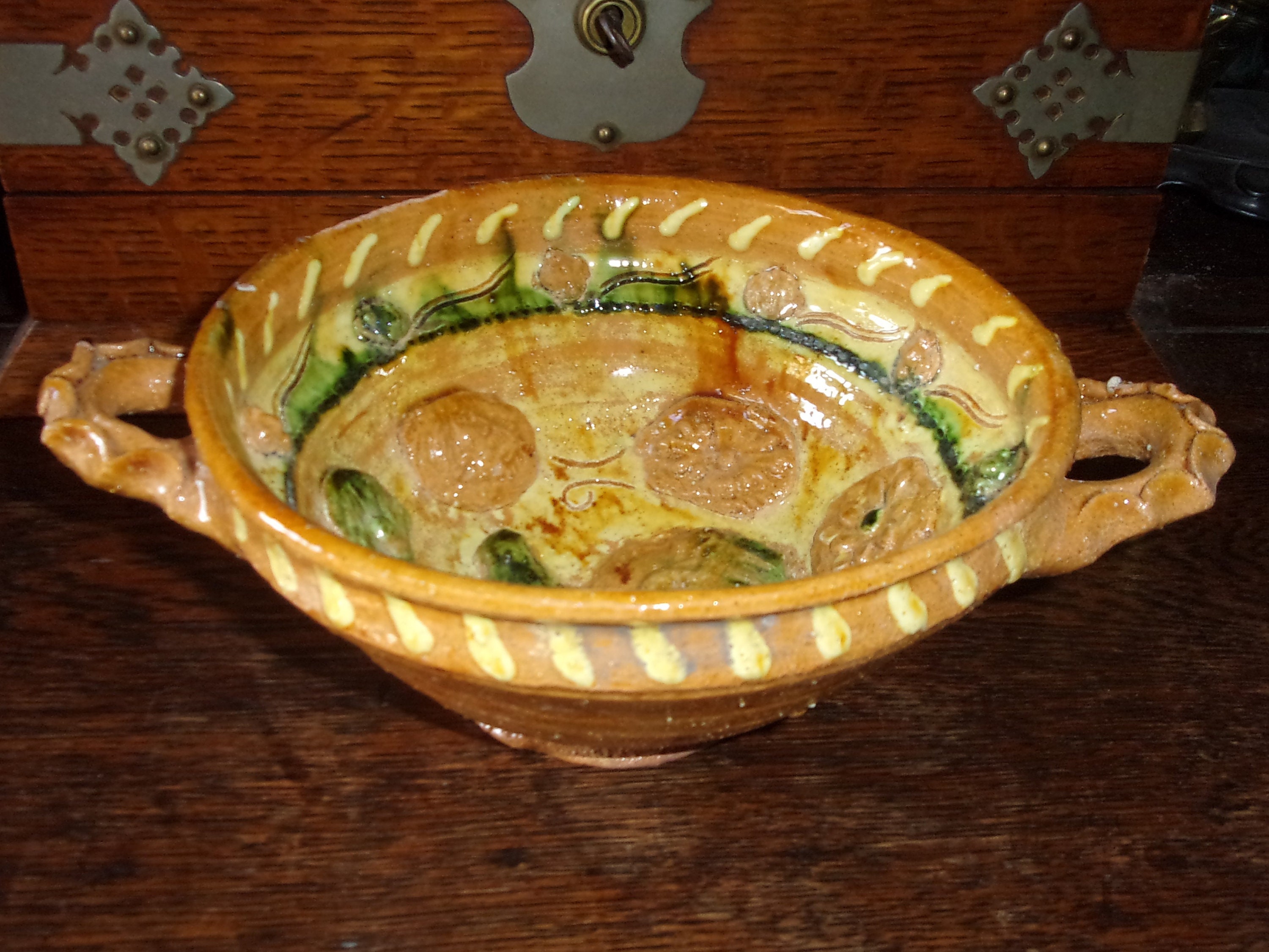 An Early 17th Century Dutch Slipware Sgraffito Decorated Twin Handled ...