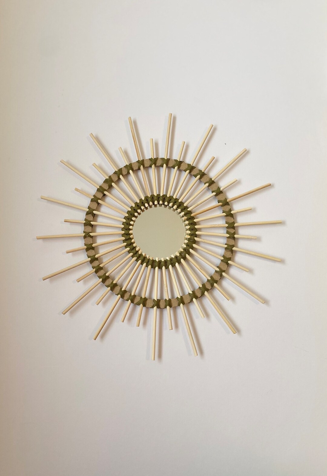Natural Wooden Bamboo Mirror Boho Wall Decor, Hanging, Bohemian Wall ...