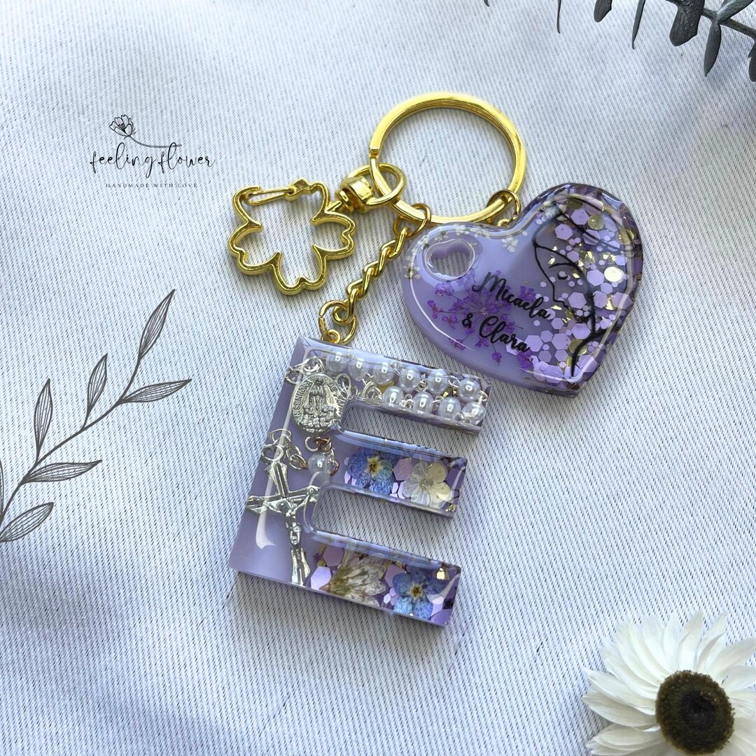 Lilac Keychain With Rosary I Alphabet Keychain I Custom Personalised ...