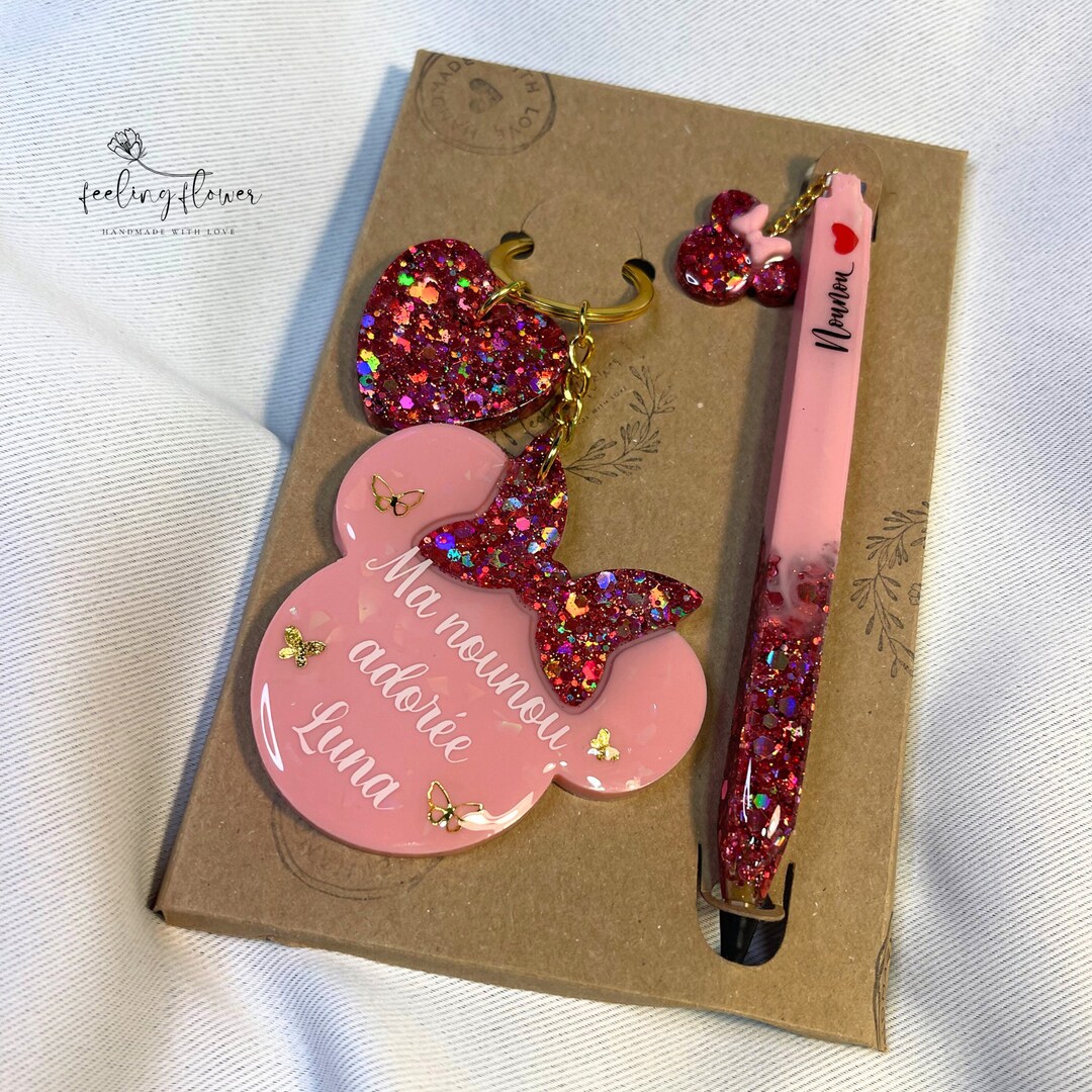 Custom Minnie Mouse Keychain and Refillable Pen, Resin Keychain ...
