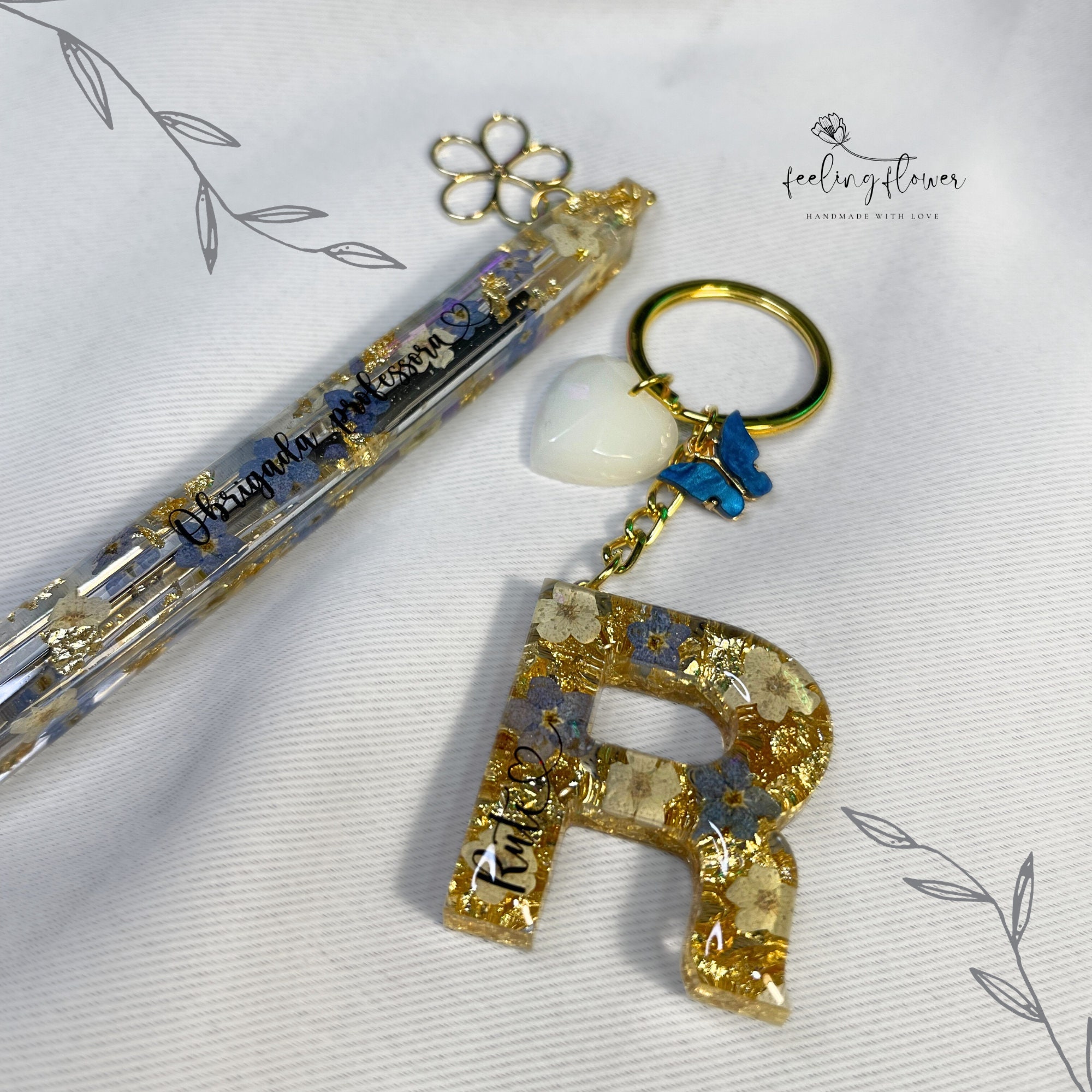 Flower Keychain, Bookmark and Ruler, Initial Resin Keychain ...