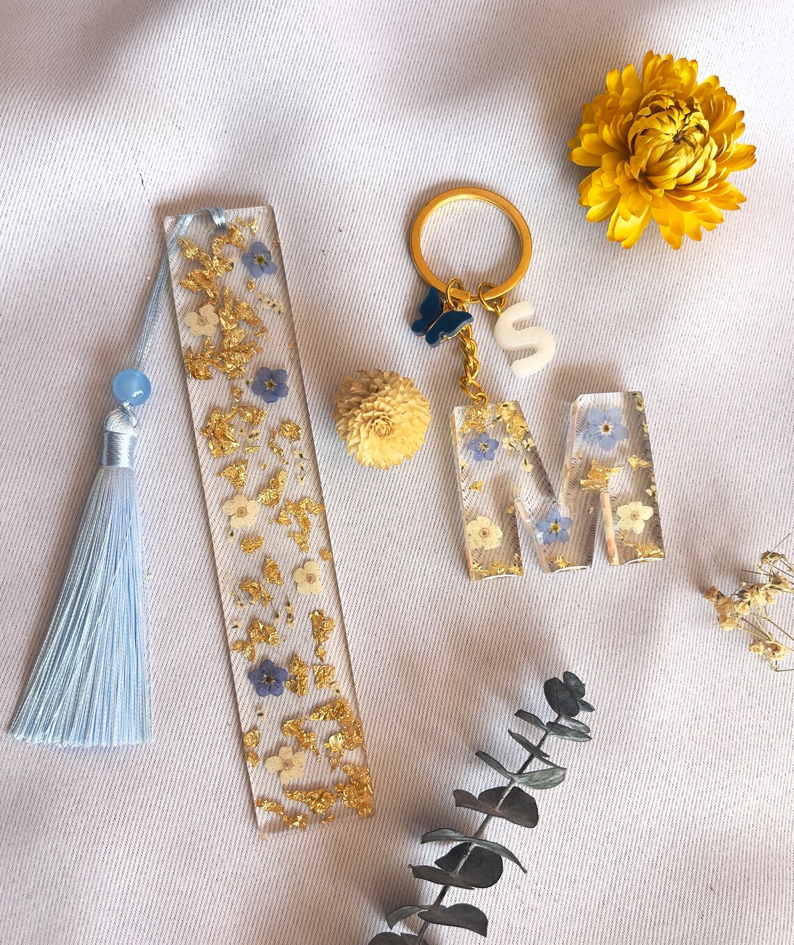 Flower Keychain, Bookmark and Ruler, Initial Resin Keychain ...