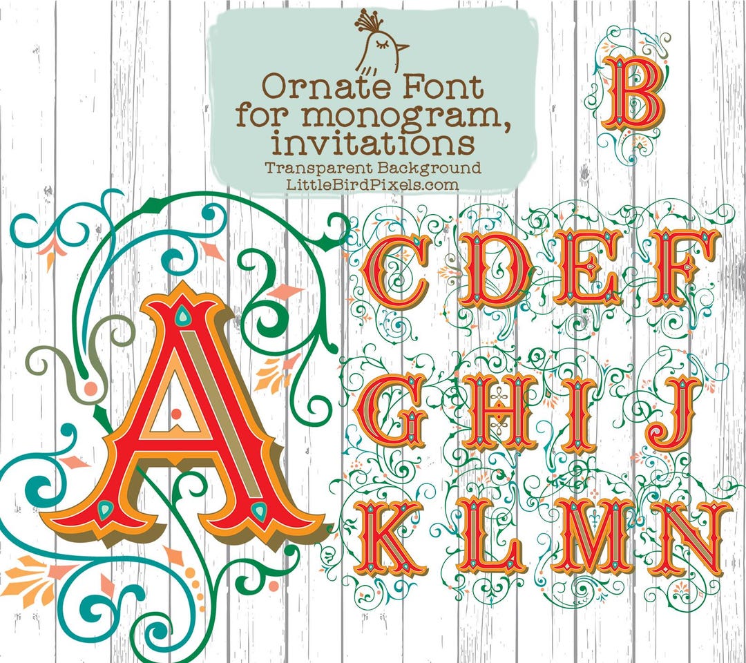 Ornate Monogram Font: Vintage Calligraphy Clipart (digital Download) - Etsy