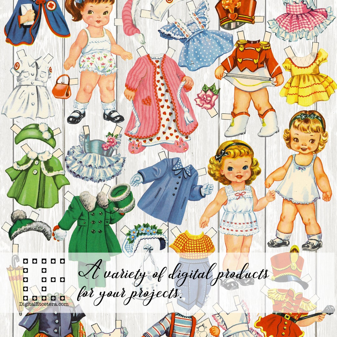 Vintage Fussy Cut Adorable Paper Dolls Junk Journal Pink Scrap Ephemera ...