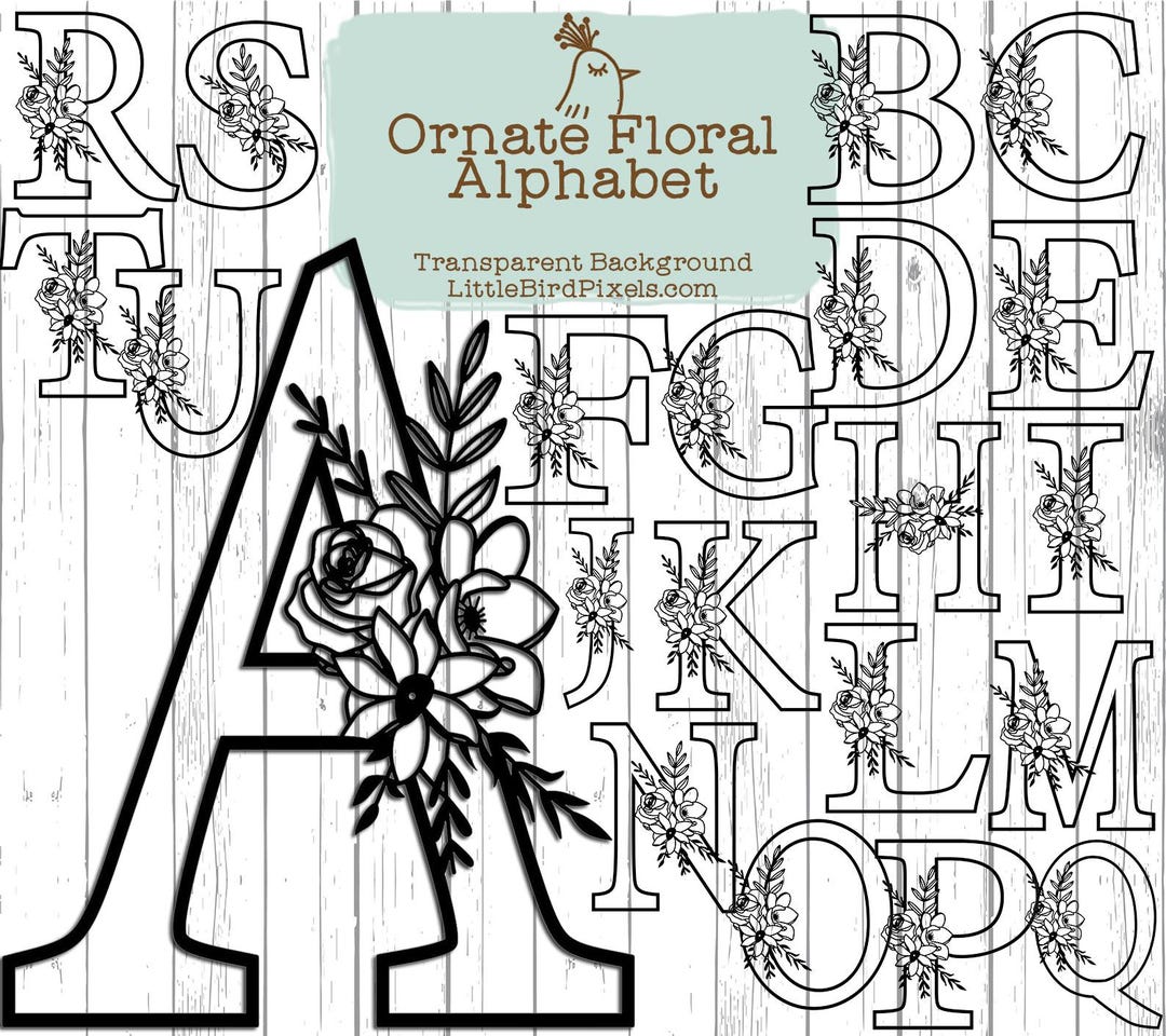 Helvetica Font Floral Alphabet Letters Monogram Wedding Script PNG ...