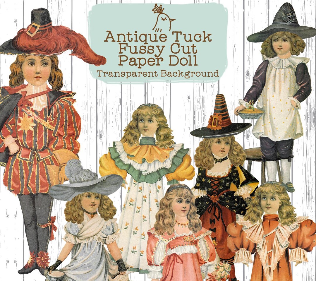 Antique Fussy Cut Adorable Paper Dolls Junk Journal Pink Scrap Ephemera ...