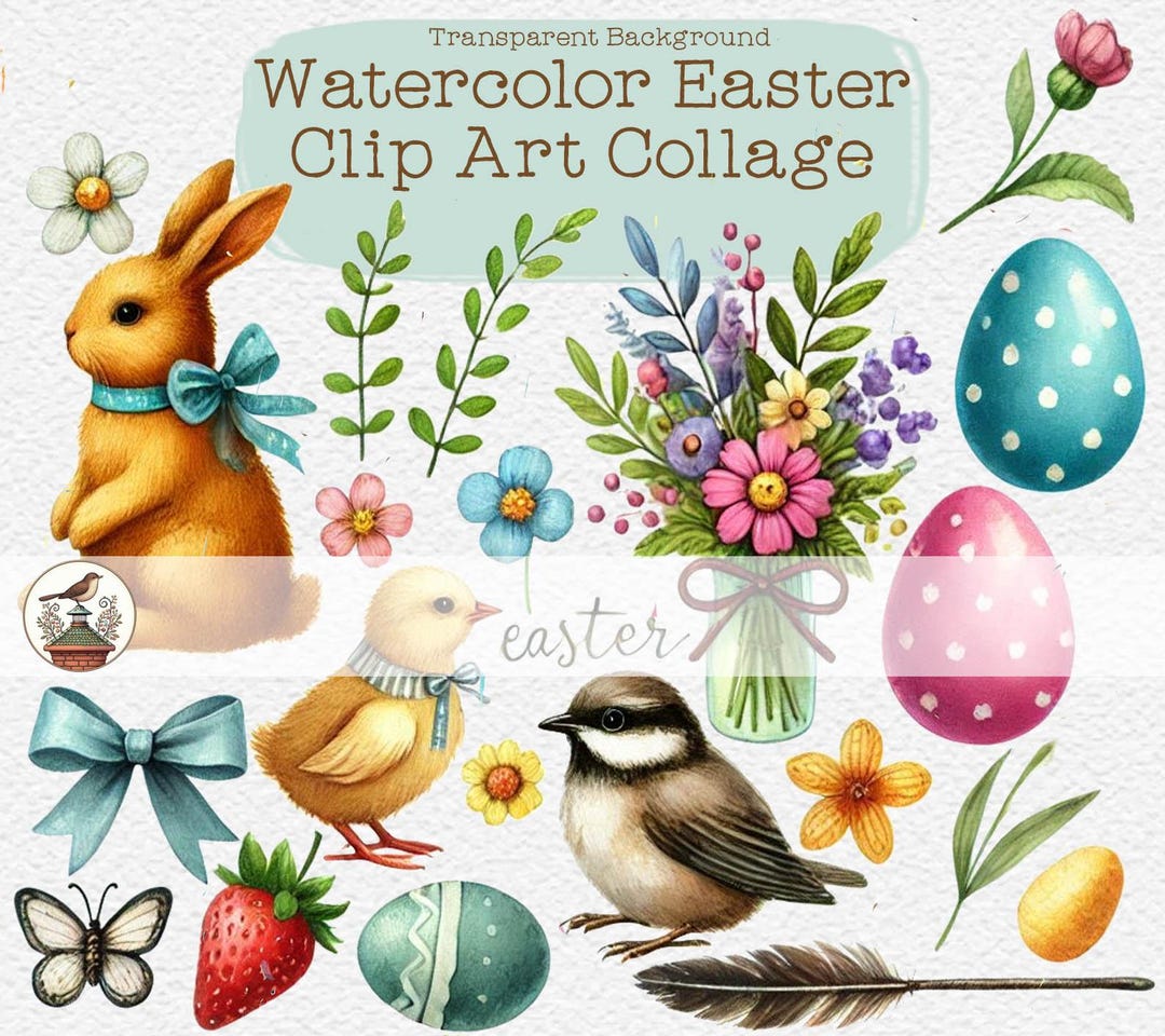 Prim Watercolor Antique Easter Rabbit Clipart PNG Download - Etsy