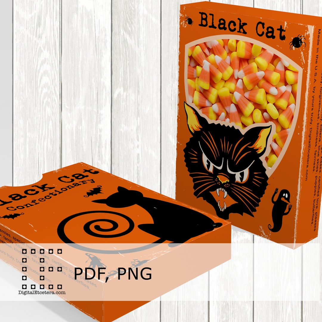 Vintage Halloween Black Cat Candy Box: Haunted Mansion Party Favor (PDF ...