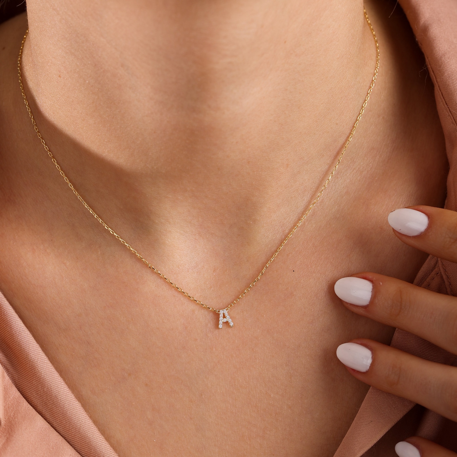 Custom Dainty Pave Initials Necklace Gold, Pave Letter Necklace ...