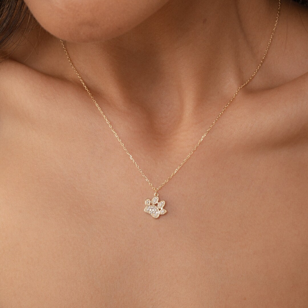 Diamond Paw Necklace,18k Gold Zircon Paw Necklace,tiny Paw Pendant,pet ...