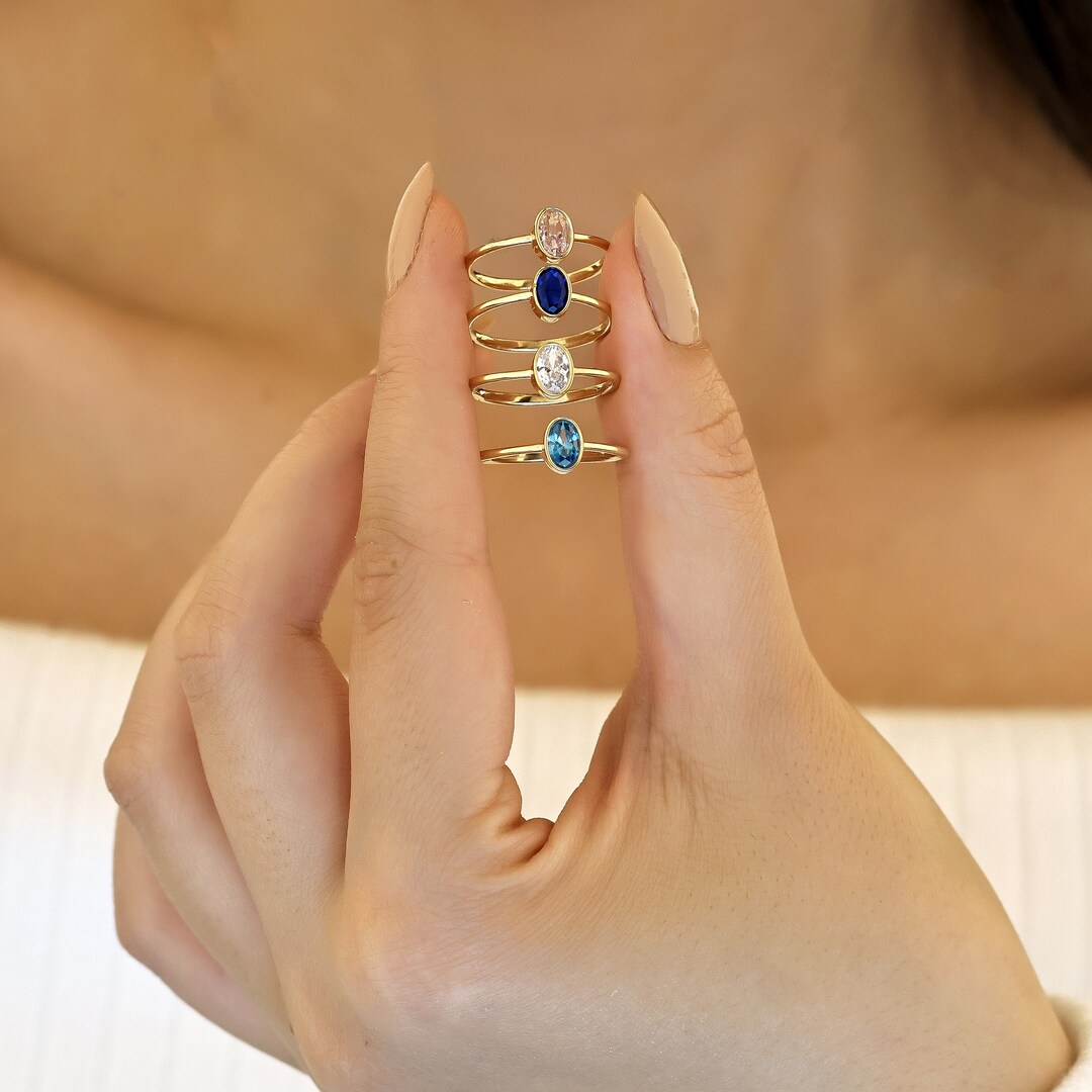 Oval Birthstone Ring, Personalized Ring, Birthstone Jewelry Elegant ...