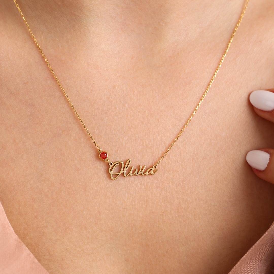 Birthstone Name Necklace | Custom Birthstone Name Necklace | Name ...