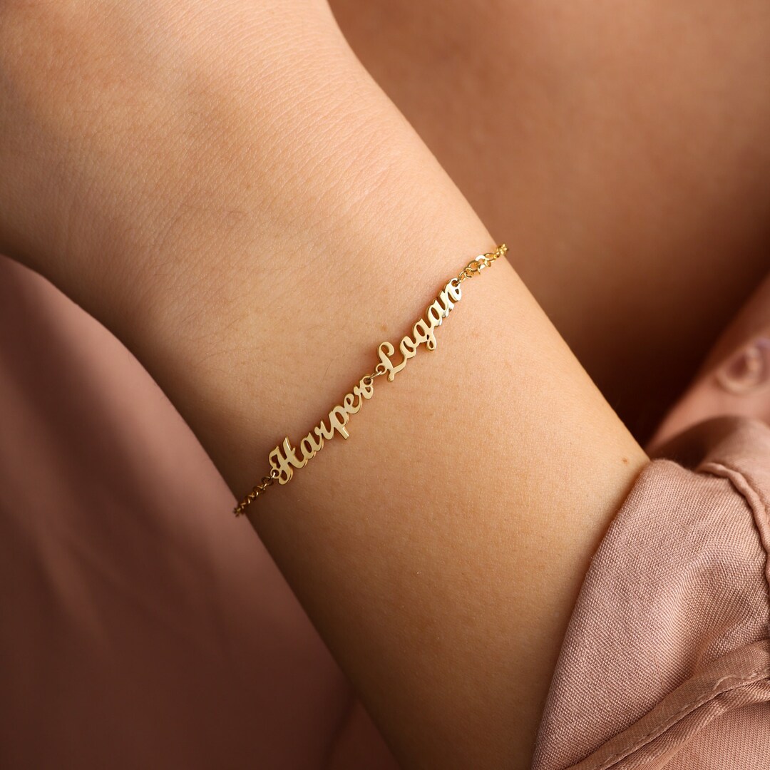 Two Name Kids Bracelet, Personalized Dainty Name Bracelet for Women ...
