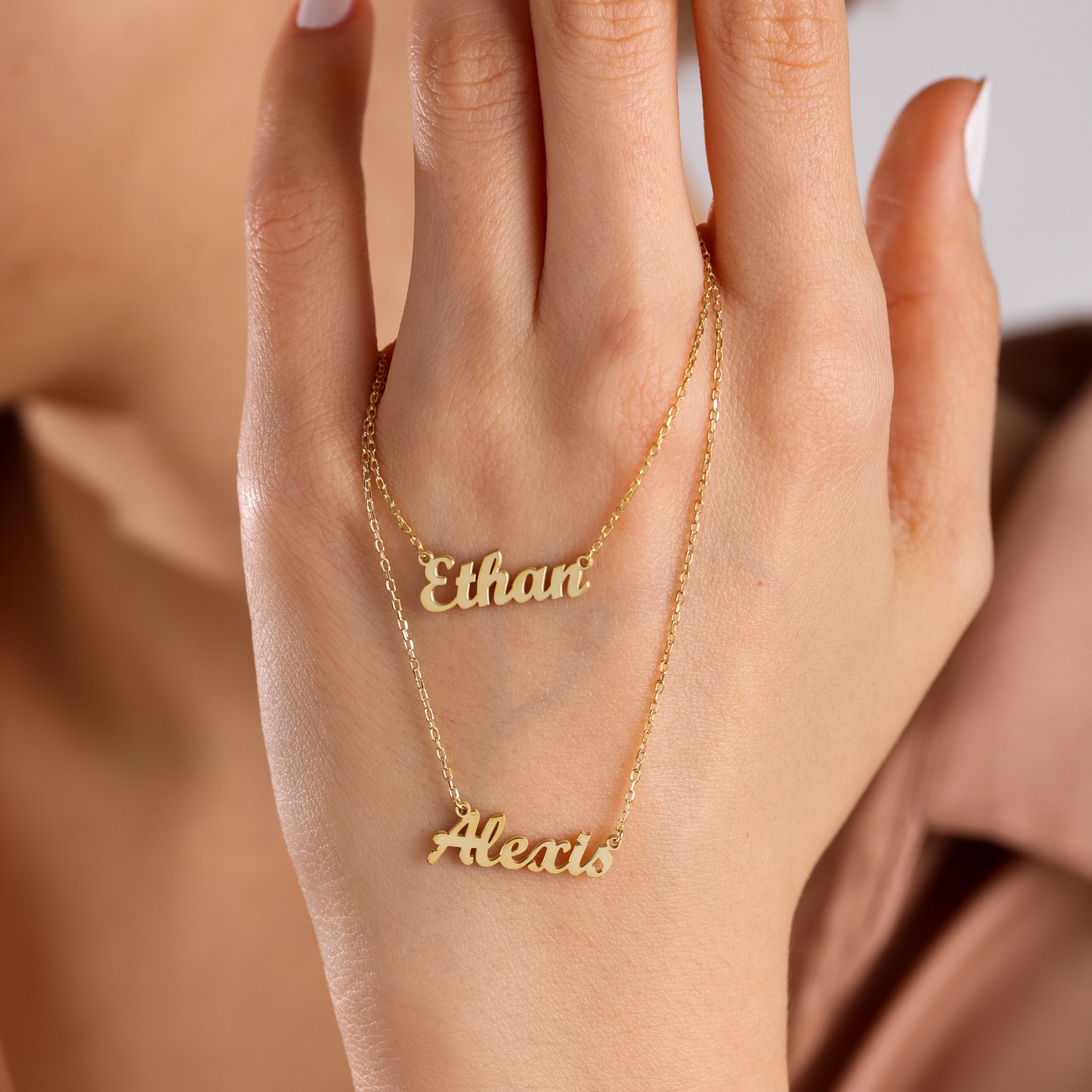 Double Layer Name Necklace Personalized Layered Necklace With - Etsy