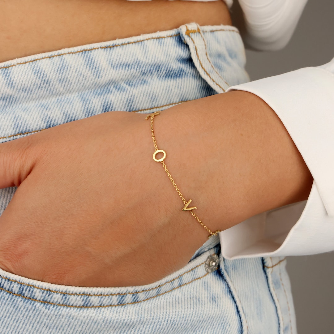 Gold Custom Letter Bracelet - Letter Bracelet - Double Name Bracelet ...