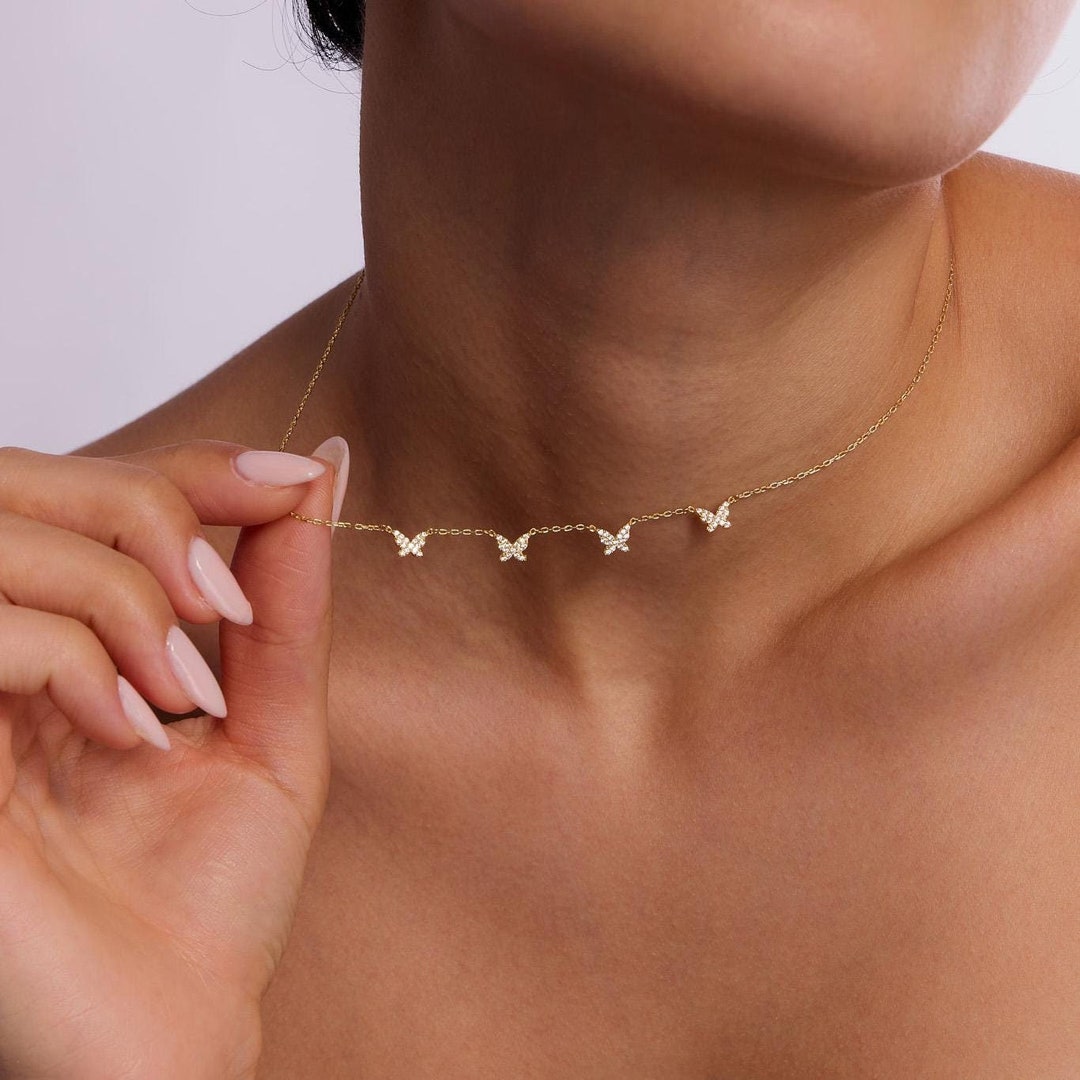 Diamond Butterfly Necklace, Sterling Silver Multi Butterfly Necklace ...