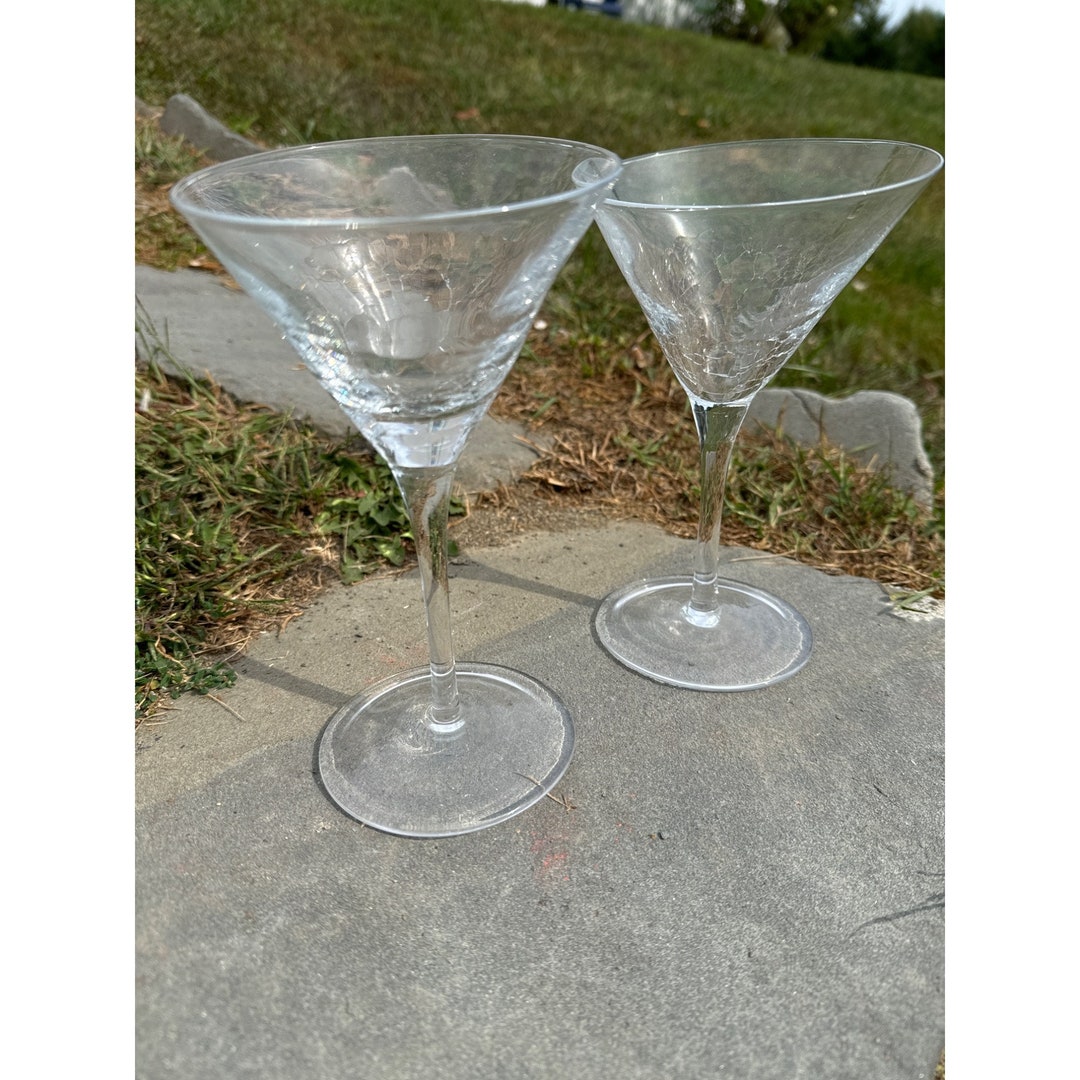 Pier 1 Crackle Cosmo Martini Glasses Clear Cracked Angled Rim Glasses ...