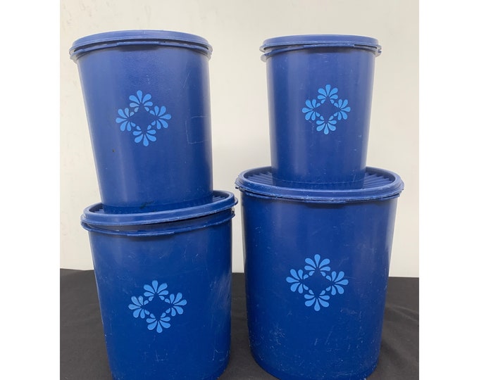 Tupperware Canister Set of 4 Vintage Blue Berry Navy Blueberry With ...