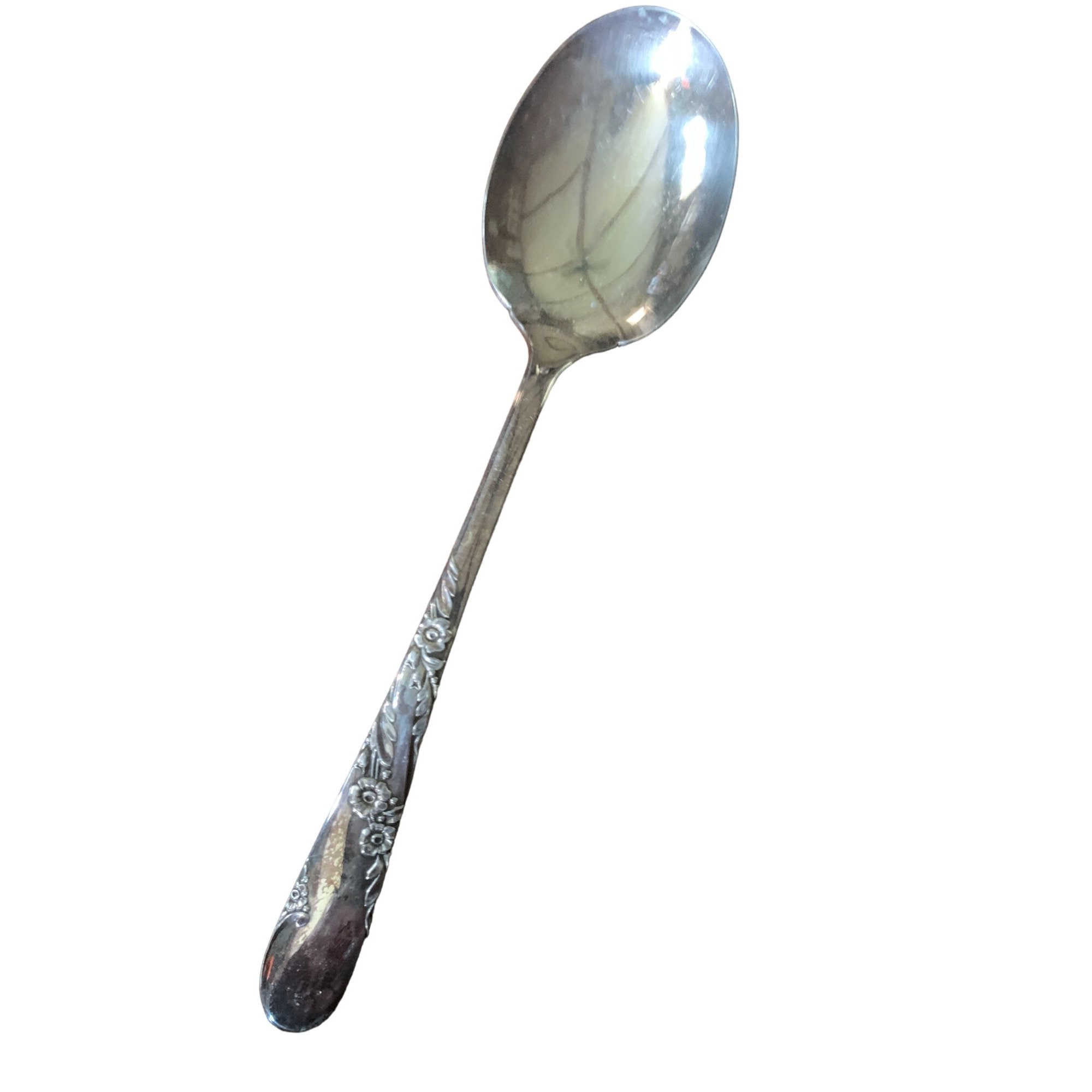 Tudor Plate Oneida Community Silverware Round Bowl Soup Spoon Floral ...