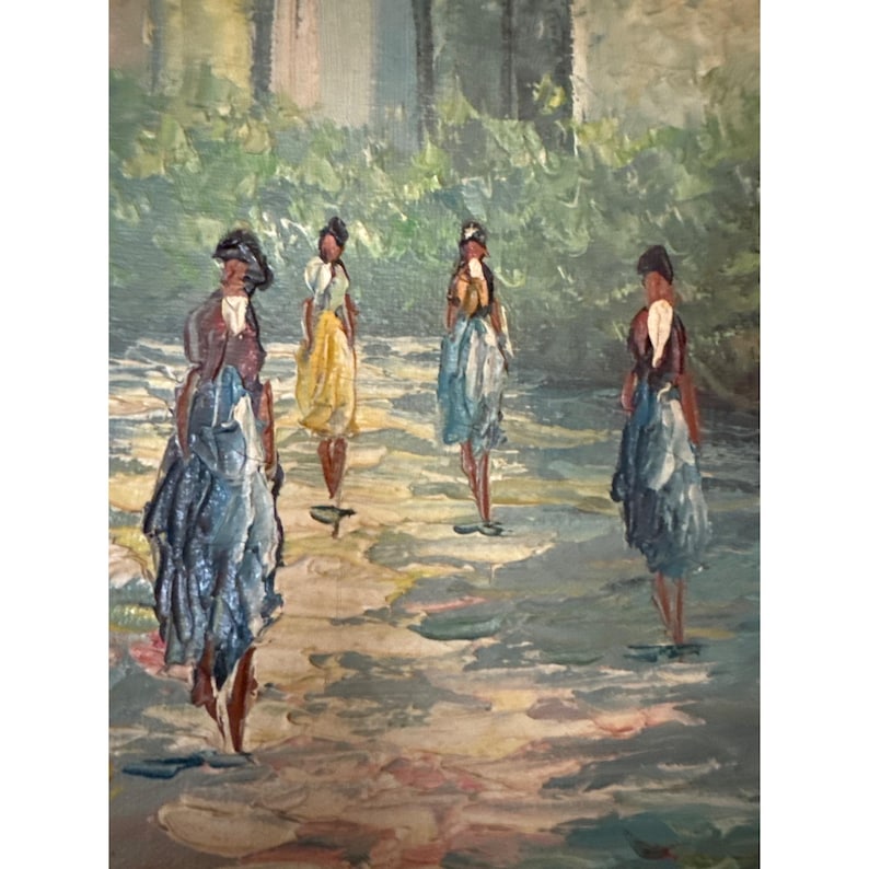 Signed Randoni Oil Painting of Market Scene in Ornate Gold Wood Frame ...