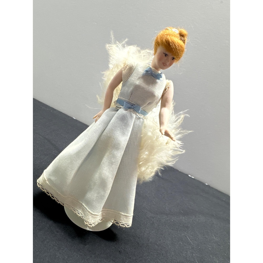 Vintage Porcelain Angel Doll With White Feather Wings & Lace Dress - Etsy