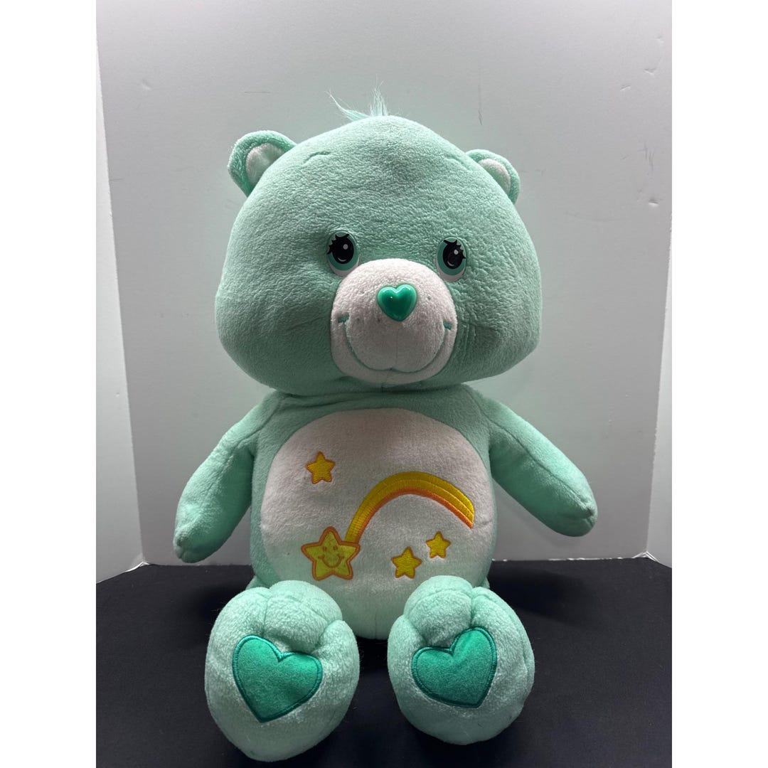 Care Bears Plush Cheer Bear Mint Green 26" Embroidered Rainbow Stars ...