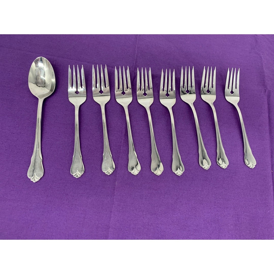 Libbey Diana Scalloped Stainless Flatware Korea Eight Salad Forks One ...
