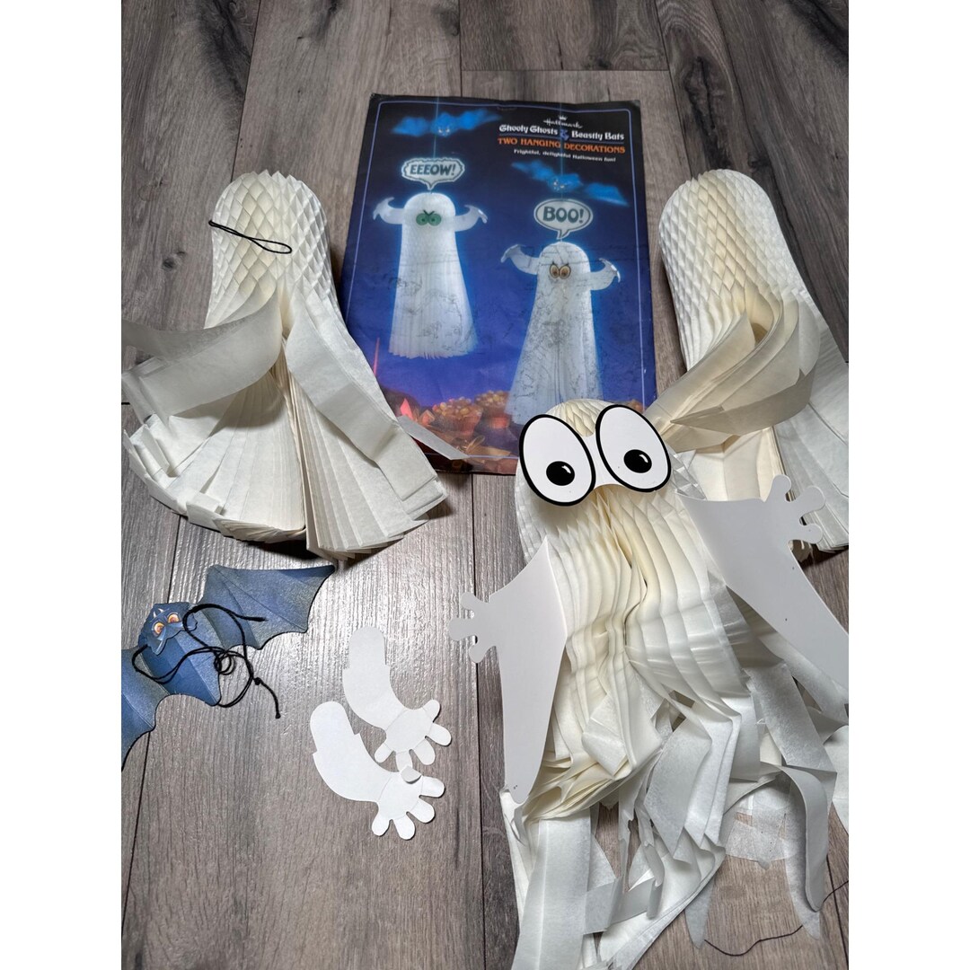Vintage Halloween Party Hanging Ghost Decorations Set With Bat & Paper ...