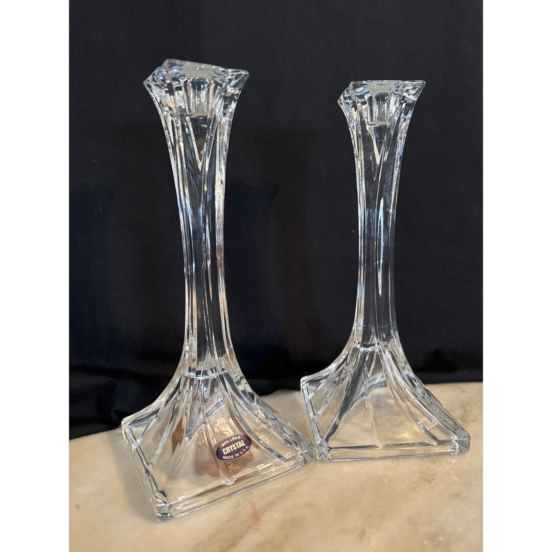 Delomb Toscany Pair of Elegant 24% Lead Crystal Candlesticks - 10" Tall ...