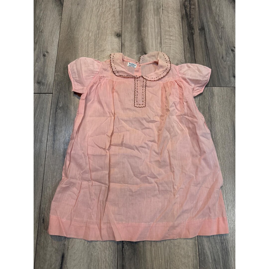 Vintage Wee Walkers Pink Toddler Dress Scalloped Collar Embroidery ...