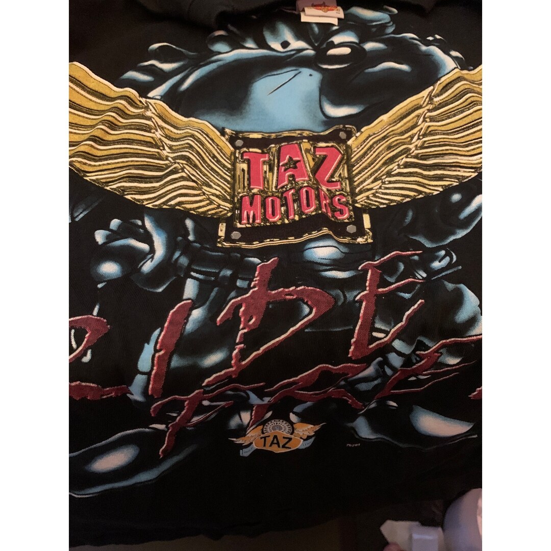 Looney Tunes WB 1997 Vintage L Black Long Sleeve Taz Ride Free Graphic ...