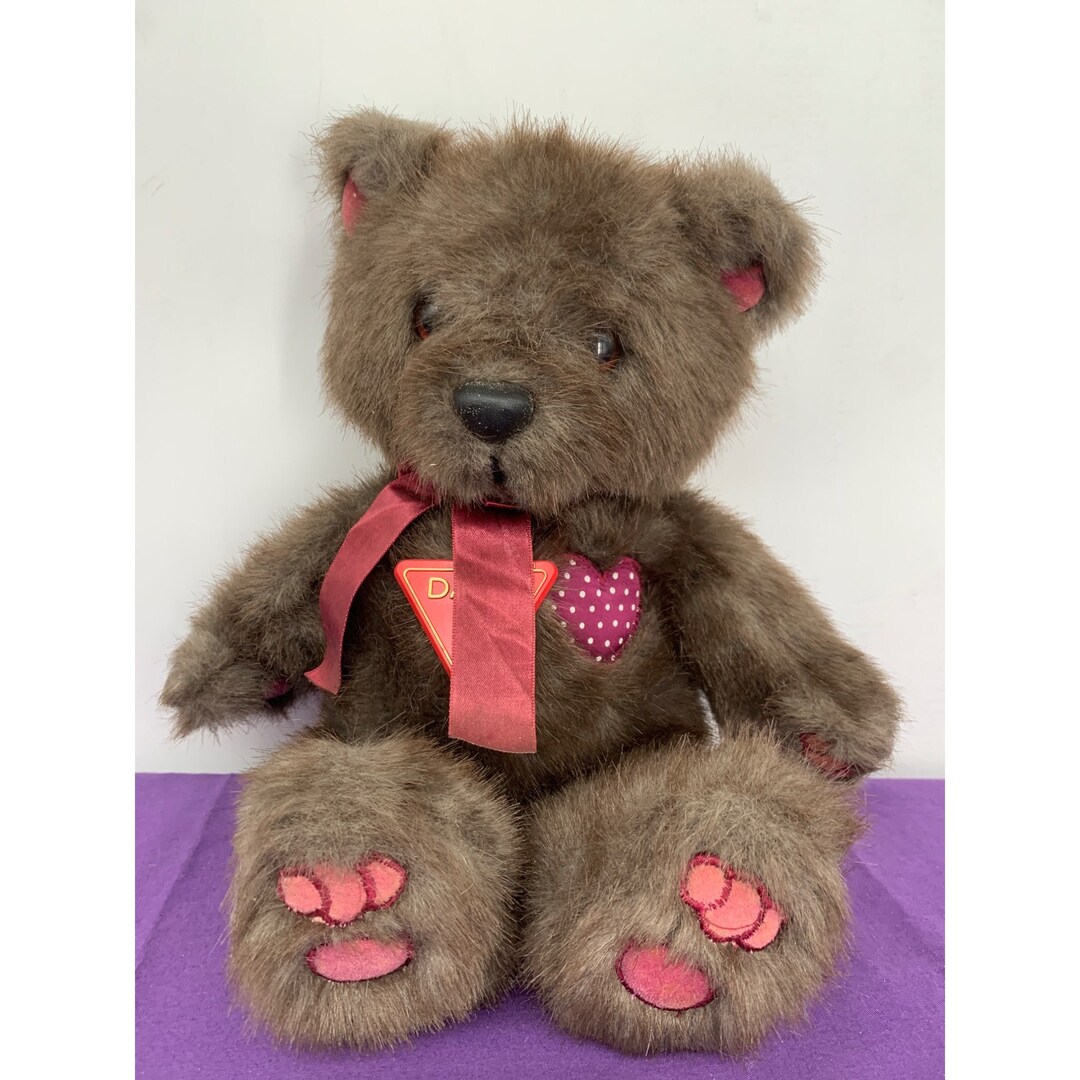 Dakin 1987 VTG Frosted Brown Teddy Bear Maroon Accent Paw and Heart ...