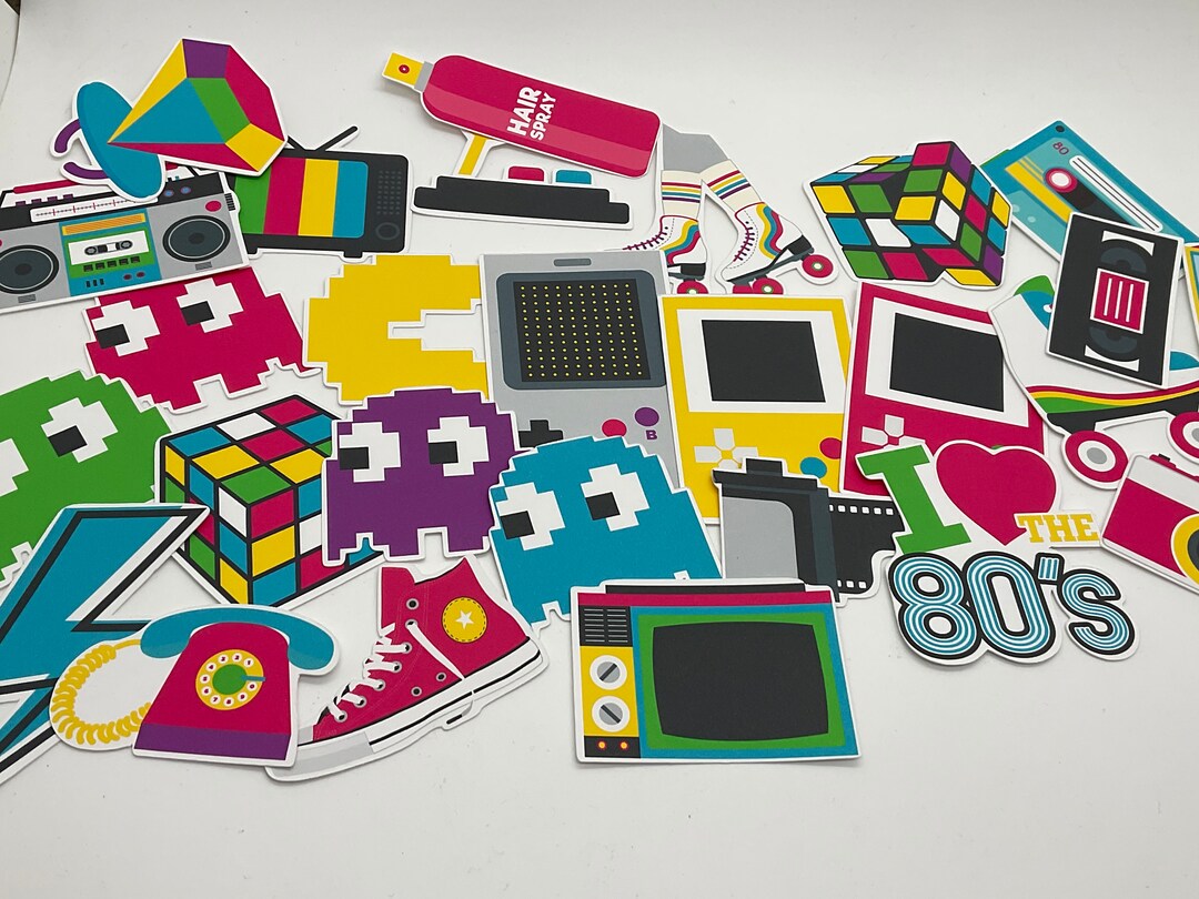 Love the 80’s Die Cuts Roller Scates Telephone PAC Man Theme Cut Outs ...