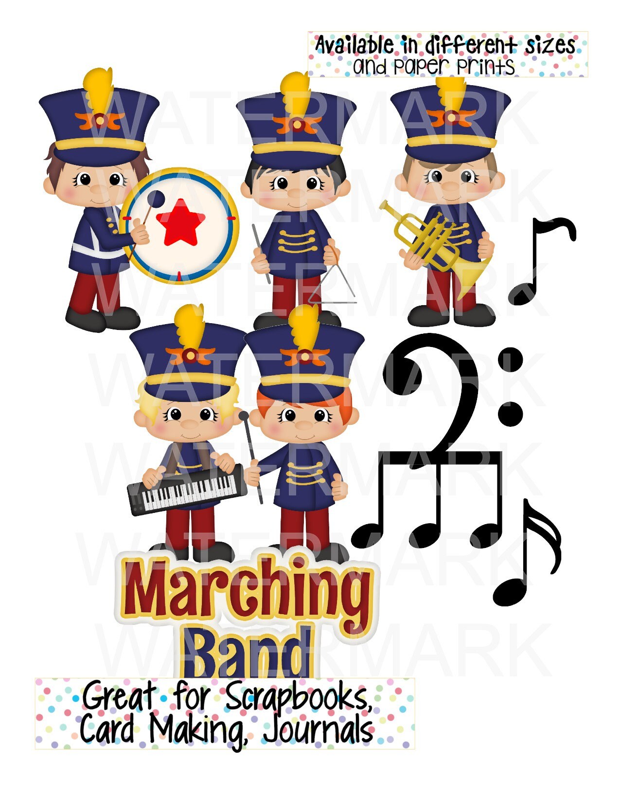 Cartoon Marching Band Instruments