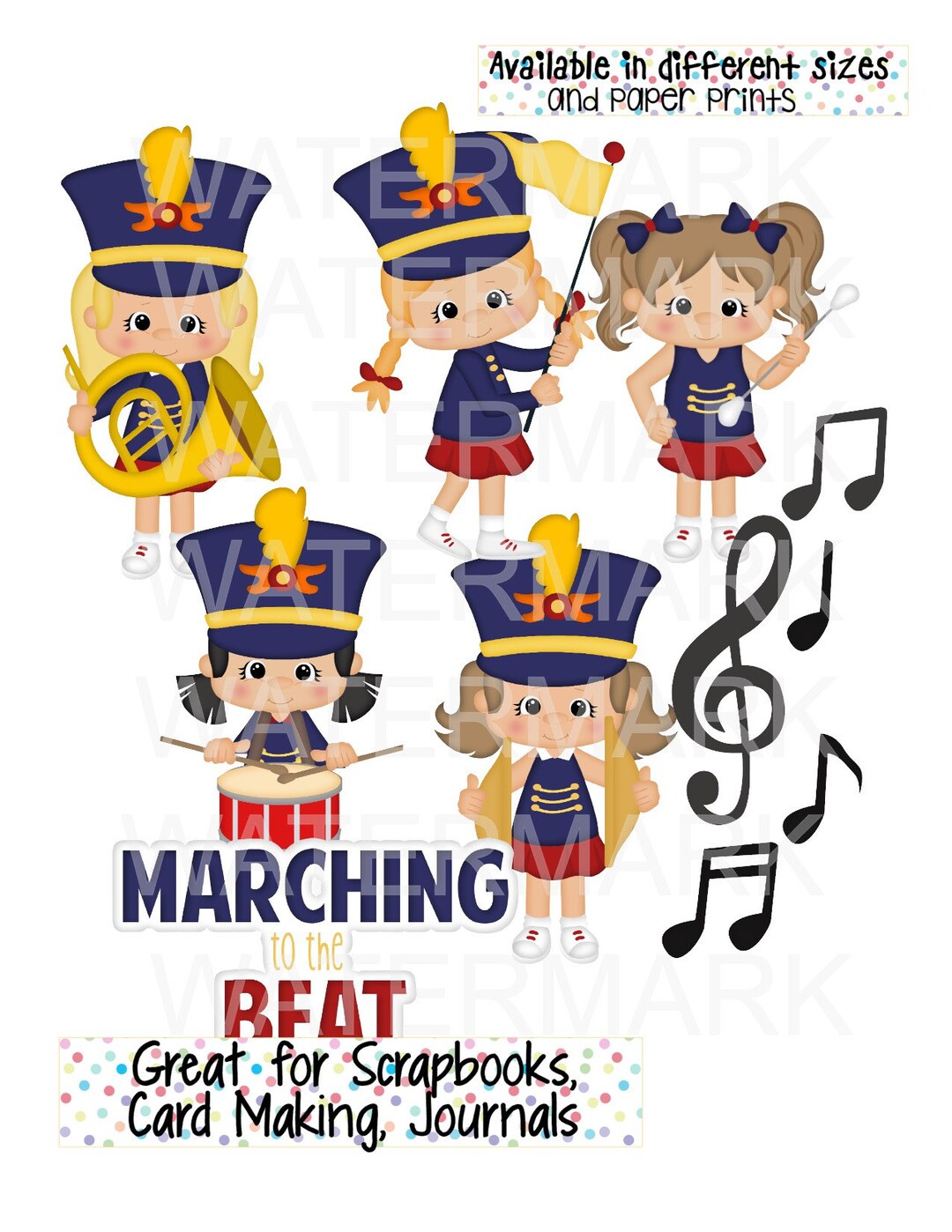 Girls Marching Band Instruments Band Music Cutouts Birthdays Toppers ...