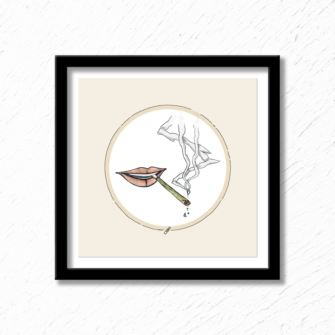 Smoke pen and Ink Art Print, Weed Art, Line Art, Wall Art - Etsy